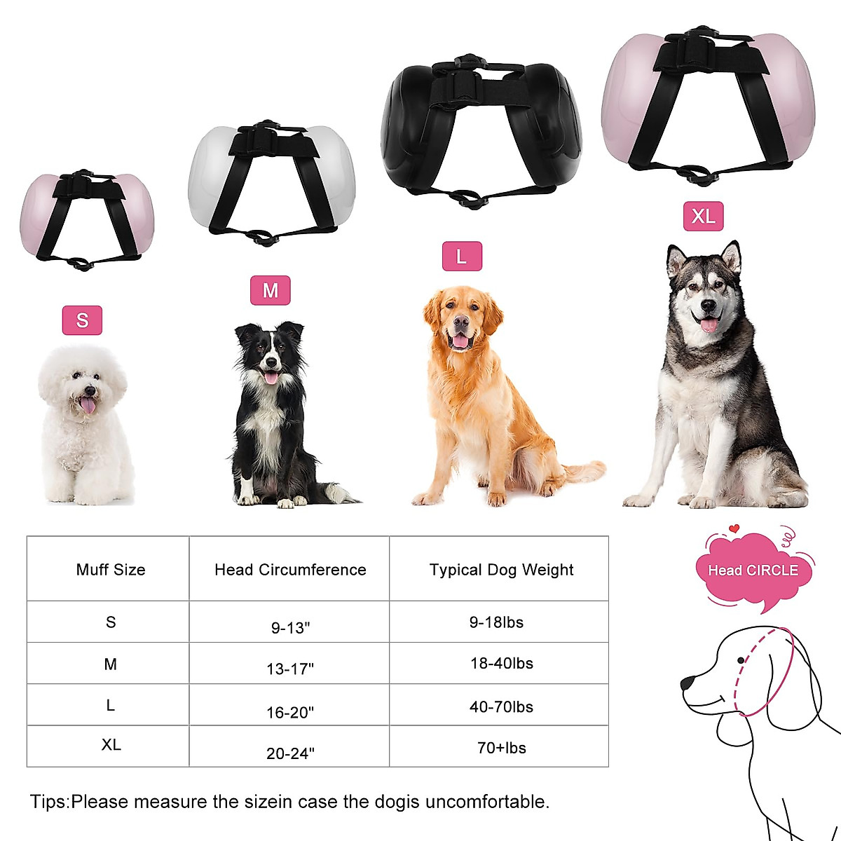 BERGWERK Dog Ear Muffs For Dog Hearing Protection,29dB NRR Dog Earmuffs for Noise Protection (Pink, Medium)