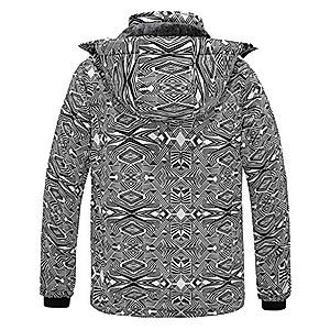Wantdo Men's Waterproof Fleece Ski Jacket Windproof Winter Coat Parka Black Floral XL