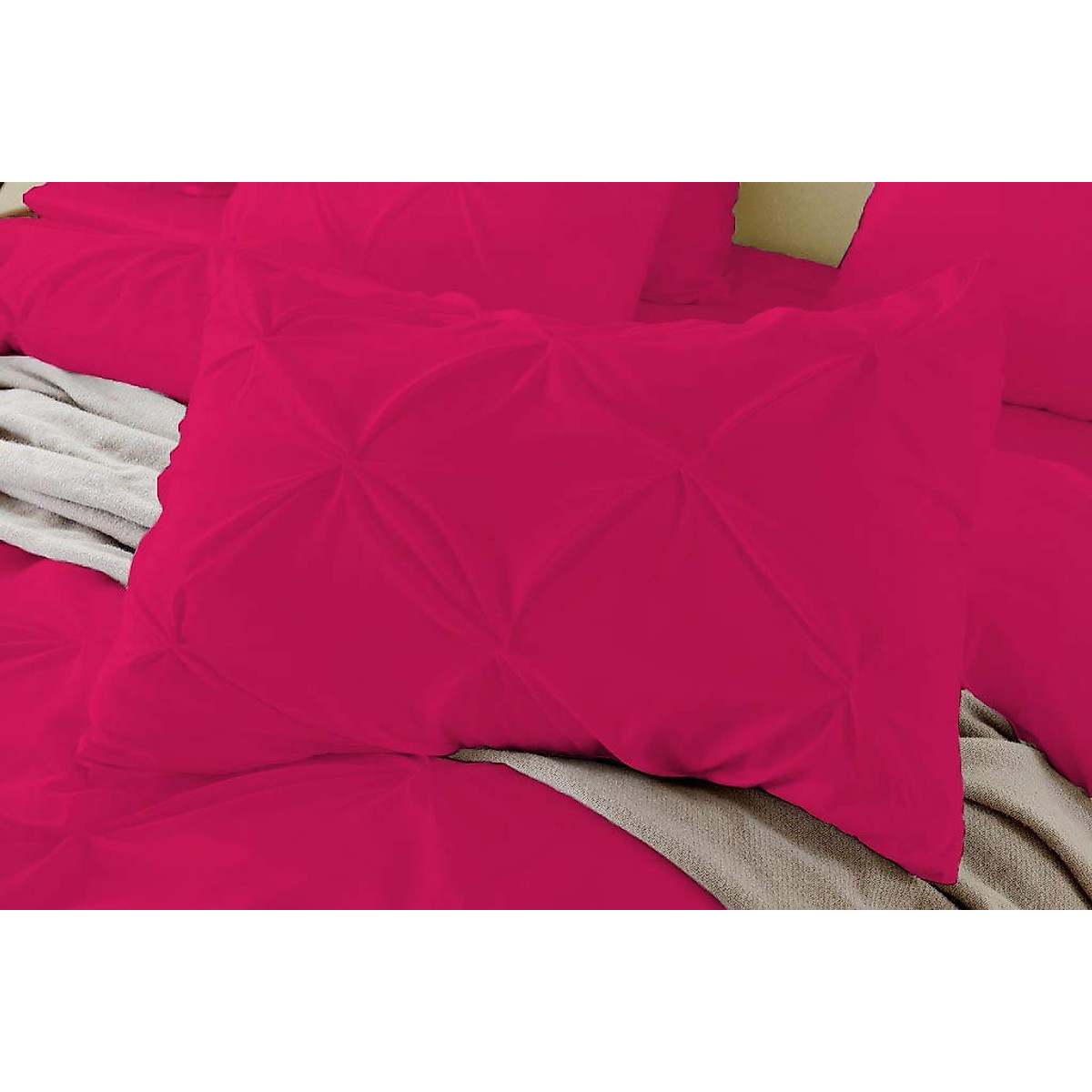 Hot Pink Pintuck Pinch Pleat Pattern Full/Queen Size 100% Cotton 800 TC Duvet Cover Sets Pinch Pleated 3pc Duvet Cover Set Zipper & Corner Ties Rectangle Pattern Decorative Pintuck Pillow Shams