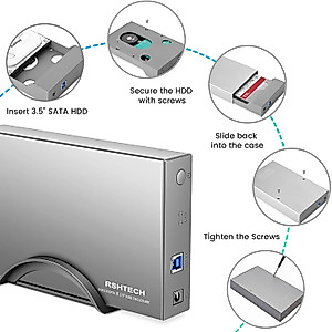 Hard Drive Enclosure RSHTECH USB 3.0 to SATA Aluminum External Hard Drive Dock Case for 3.5 inch HDD SSD up to 16TB Drives, Support UASP (RSH-339)
