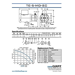 Little Giant TE-5-MD-SC 115/230-Volt, 50/60 Hz, 1/10 HP, 1200 GPH Magnetic Drive Non- Submersible Mildly Corrosive Chemical Transfer Pump, 6-Foot Power Cord with Separate Plug, Black/White, 584504