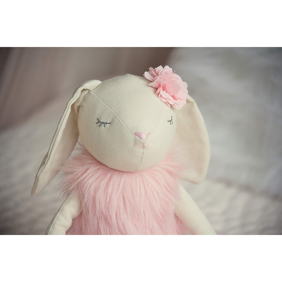 Inspired by Jewel - Lilly The Bunny | Beautiful Cream Cotton Linen Plush Doll with Floppy Ears, Arms & Legs | Authentic Pink Ballerina Tutu, Slippers & Cuddly Fur Top | Soothing Hand Stitched Face