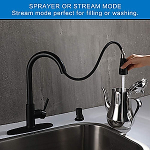 Arofa Matte Black Kitchen Faucet, Kitchen Sink Faucet with Pull Down Sprayer Single Handle Stainless Steel Commercial Modern for 1 or 3 Hole Farmhouse Camper Laundry Utility Rv Bar Sinks