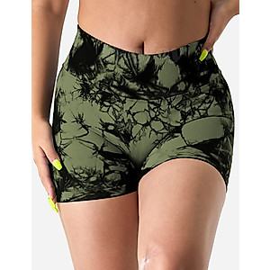 VOYJOY Women Workout Shorts 3.6" Scrunch Butt Lifting Gym Seamless Yoga Biker Shorts Army Green