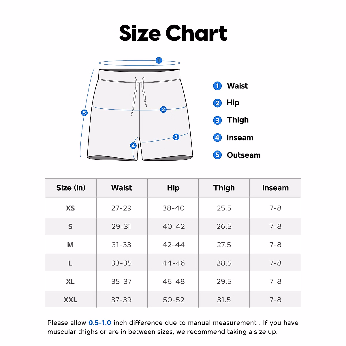 maamgic Men's 7 Inch Bathing Suits with Mesh Lining, Awhite7, L