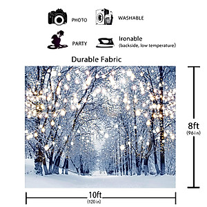 Funnytree 10x8ft Durable Winter Scene Backdrop Wonderland Snowflake Photography Background Bokeh Glitter White Snow Forest Christmas Party Decor Tree Landscape Kids Photo Studio Props