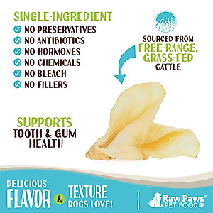 Raw Paws Cow Ears for Dogs - Large, 5-ct - Beef Ears Packed in USA, Thick Dog Cow Ears for Puppies & Dogs, Real Natural Cows Ears from Free Range, Cattle - No Added Hormones, Jumbo Cow Ears Dog Treats