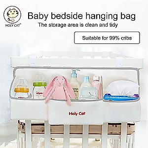 Holy Cat Hanging Baby Diaper Caddy Organizer with Paper Pocket for Changing Table Crib Playard Organization Nursery Organization Hanging Nursery-white