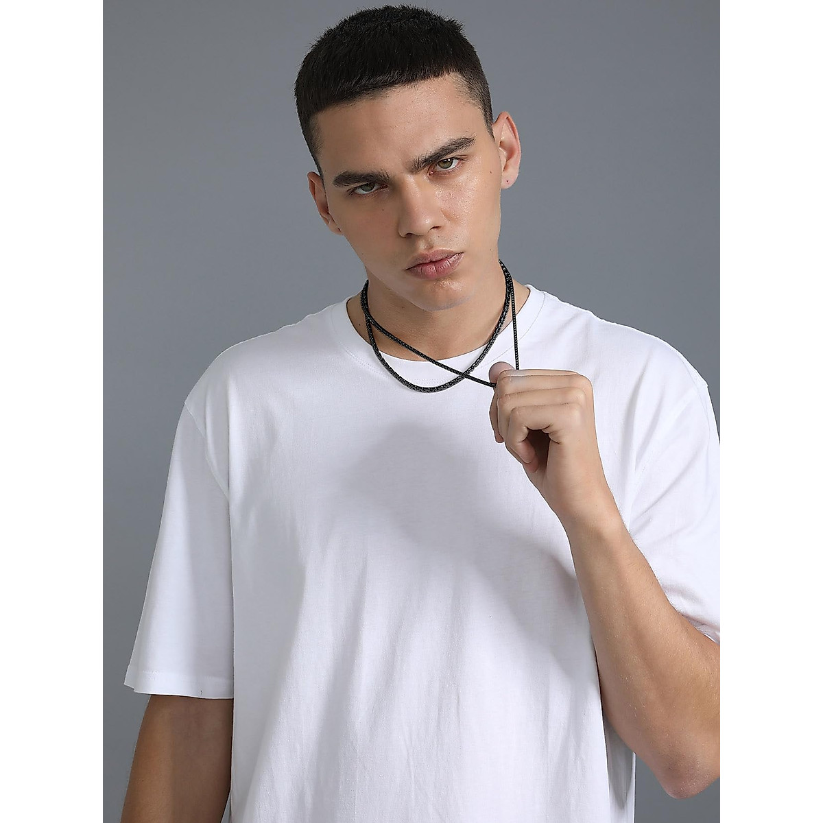 Black Flat Chain Male Necklace 18 Inch 4mm Hip Hop Jewelry Gift for Men