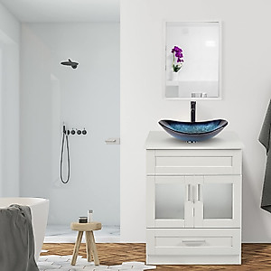 Puluomis Modern Vessel and Boat Sink Tops Combol 24 Inch Bathroom Cabinet with 1.5 GPM Water Save Faucet & Solid Brass Pop Up Drain and Mirror