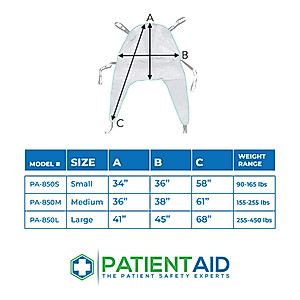 Patient Aid Full Body Mesh Divided Leg Sling with Head and Neck Support for Bathing and Toileting, with 155-255 lbs (Medium) Weight Capacity Mesh Weave for Safe and Easy Transfers