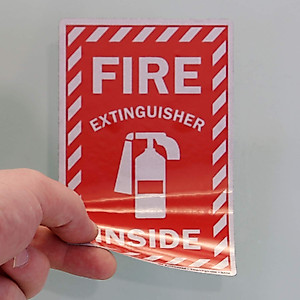 SmartSign Fire Extinguisher Inside Label | 4" x 6" Engineer Grade Reflective, Pack of 3, Made in USA
