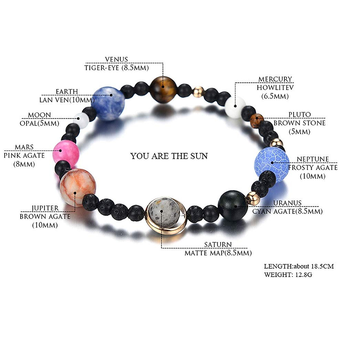 eMeition Miniverse Bracelet, Solar System Bracelet Men Women Natural Stone Planets Galaxy The Eight Planets Guardian Star Saturn Girls Boys Handmade Bracelets