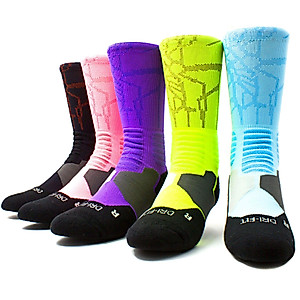 mitvr Basketball Socks, Cushioned Athletic Sports Socks, 5 Pack Compression Crew Socks for Boy Girl Men Women,A3,Large