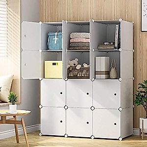 KOUSI Large Cube Storage - 14"x18" Depth Cube (12 Cubes) Cube Organizer Cube Storage Shelves Cubby Organizing Closet Storage Organizer Cabinet Shelving Bookshelf Toy Organizer, White