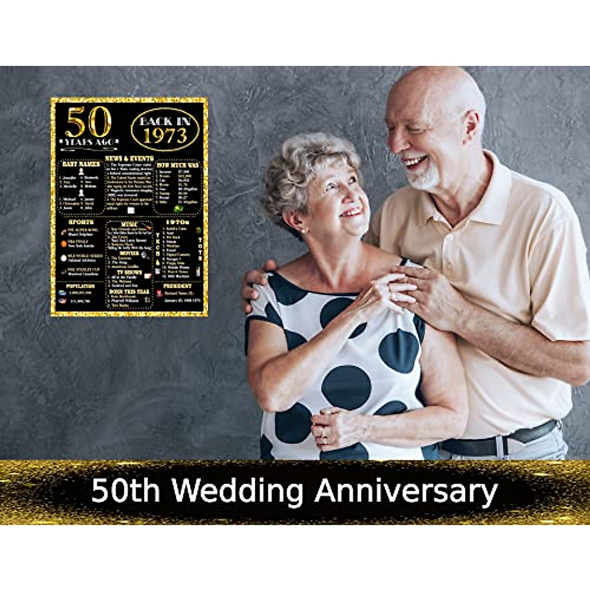 Back In 1973 Party Poster- Large 14x19.5 in Laminated.- Black and Gold - 50th Birthday Gifts, Wedding Anniversary, 1973 Class Reunion, Party Supplies, Party Decorations (1973 50th Gold)