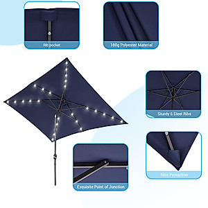Bonosuki Rectangle Patio Umbrella with Solar Lights, 10x6.5ft Rectangular Umbrella Outdoor Patio with Tilt and Crank for Garden, Deck, Backyard, Pool and Beach