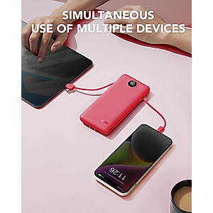 VRURC Portable Charger Built-in Cables and AC Wall Plug, USB C Power Bank 10000mAh, [2023 Upgraded Version] Phone Charger Compact Lightweight External Battery Pack for Smart Phones, Tablets etc-Red