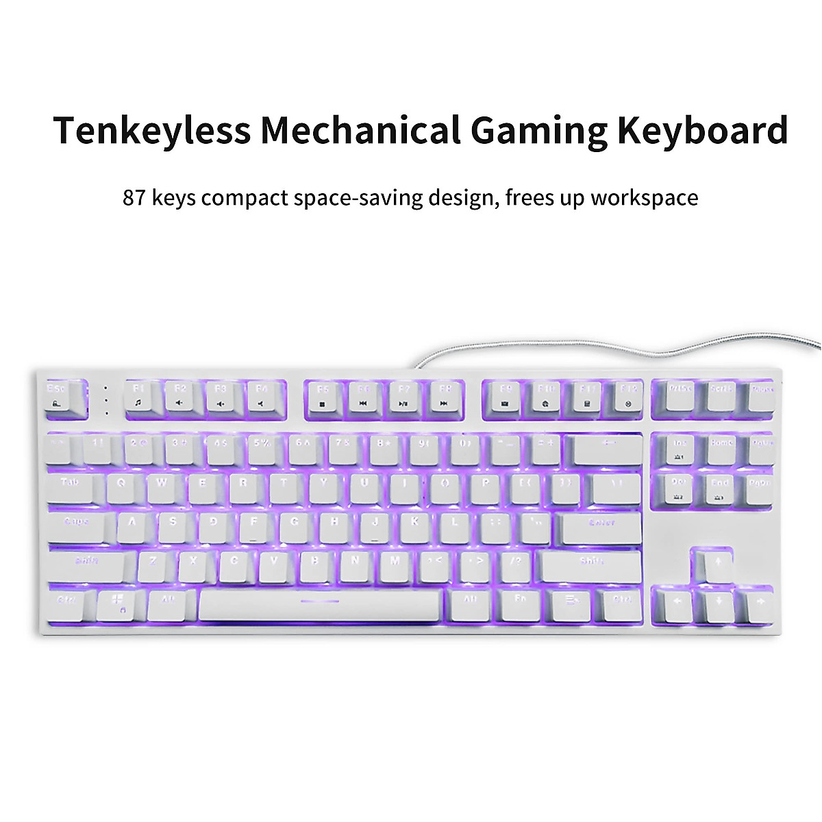 SUPUR NEWLING Wired Gaming Keyboard, RGB Backlit USB Rechargeable Ergonomic Design, TKL Mechanical Keyboard Red Switch Keyboards for Mac/Laptop Window 7/8/10 (White, 87 Keys)
