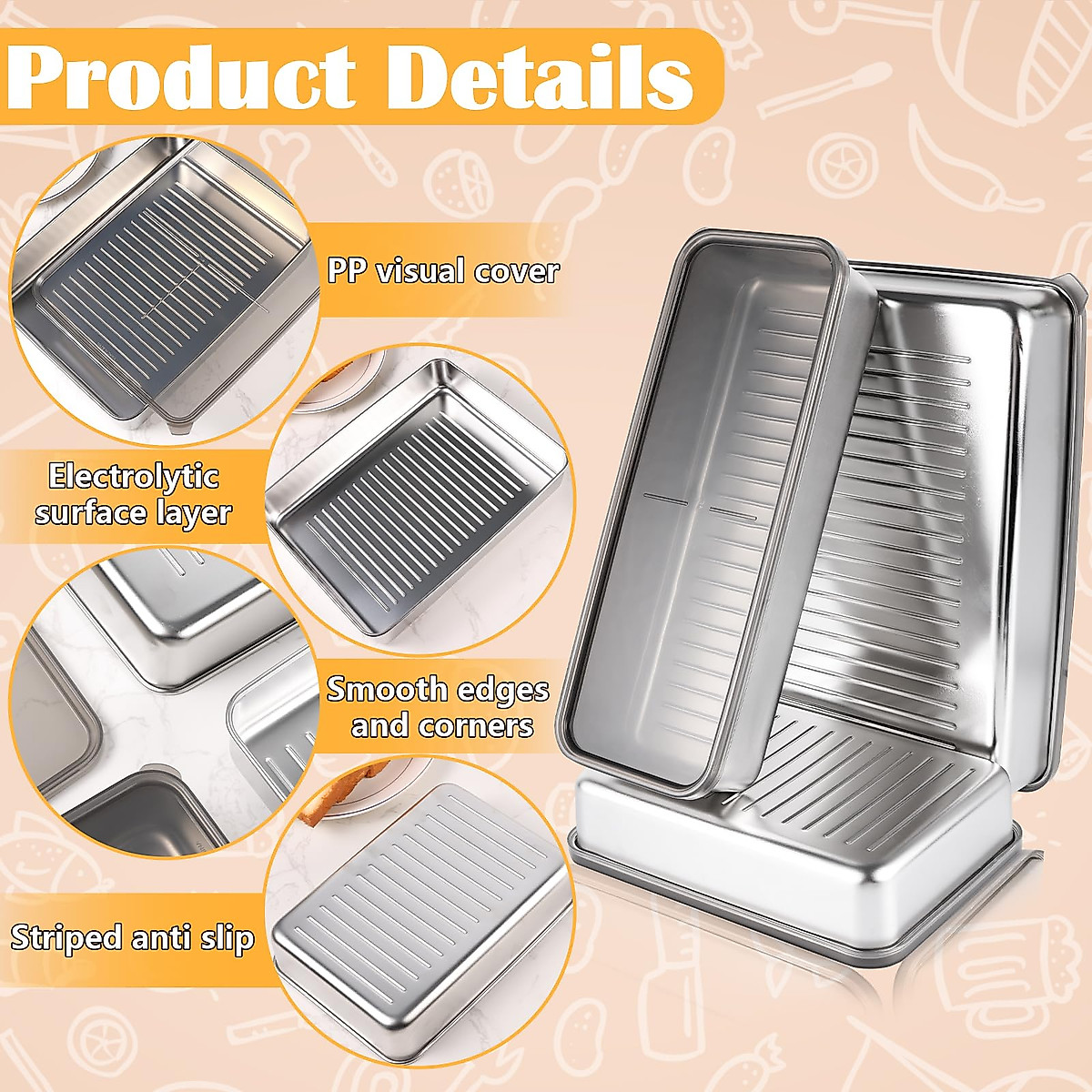 JolliKids 5 Pack Deli Meat Container for Fridge, 304 Stainless Steel Bacon Container Refrigerator Organizers and Storage, Kitchen Food Storage Containers with Lids for Fridge, 3 Sizes