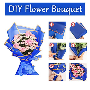 JOYIT 20 Sheets Flower Wrapping Paper - Flower Bouquet Wrapping Paper with Ribbon, Waterproof Flower Paper Wrap for Wedding, Birthday, Flower Shop, DIY Craft (Blue, 22.8''x22.8'')