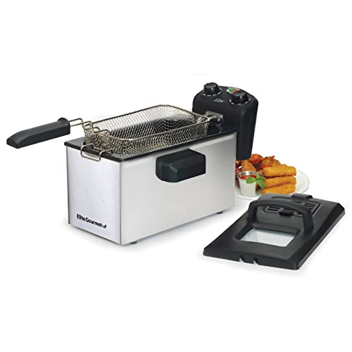 Elite Gourmet EDF-3500# Electric Immersion Deep Fryer. Removable Basket, Timer Control Adjustable Temperature, Lid with Viewing Window and Odor Free Filter
