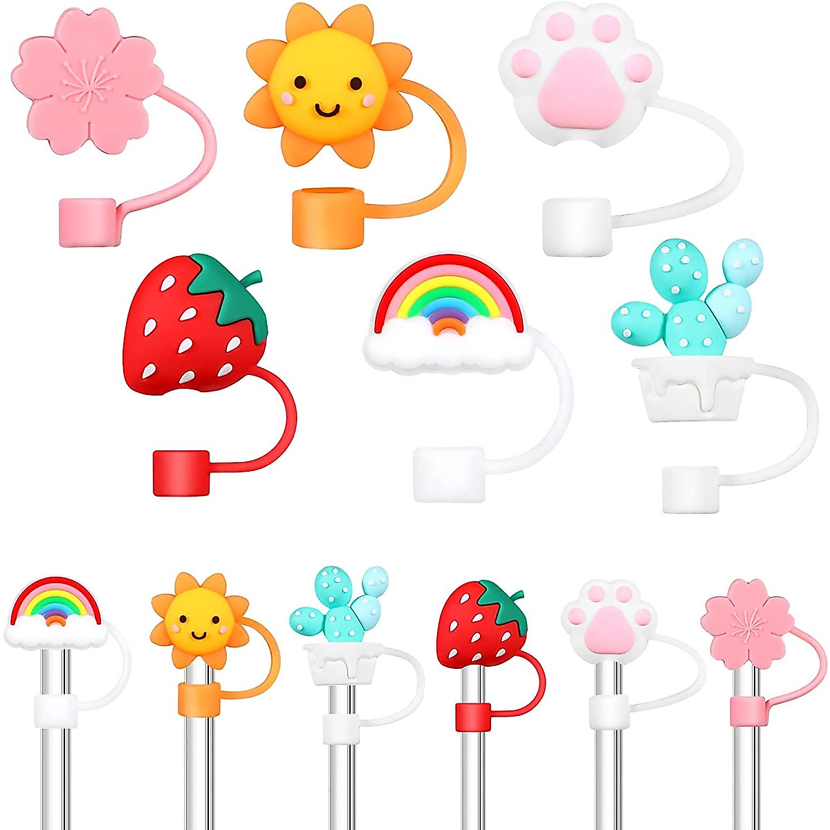 SEWACC 6 Pcs Straw Covers Silicone Straw Caps Reusable Drinking Straw Tips Lids Straw Toppers for Home Office