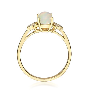 Gin & Grace 14K Yellow Gold Natural Ethiopian Opal Ring with Real Diamonds for Women | Ethically, authentically & organically sourced (Oval) Shaped Opal Hand-Crafted Jewelry for her |