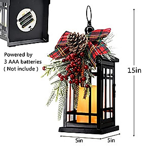 Christmas Candle Lantern,Decorative Lantern with Led Candle Battery Operated Hanging Lanterns Flameless Candle Lantern for Home Christmas Indoor Outdoor Decorations-Red