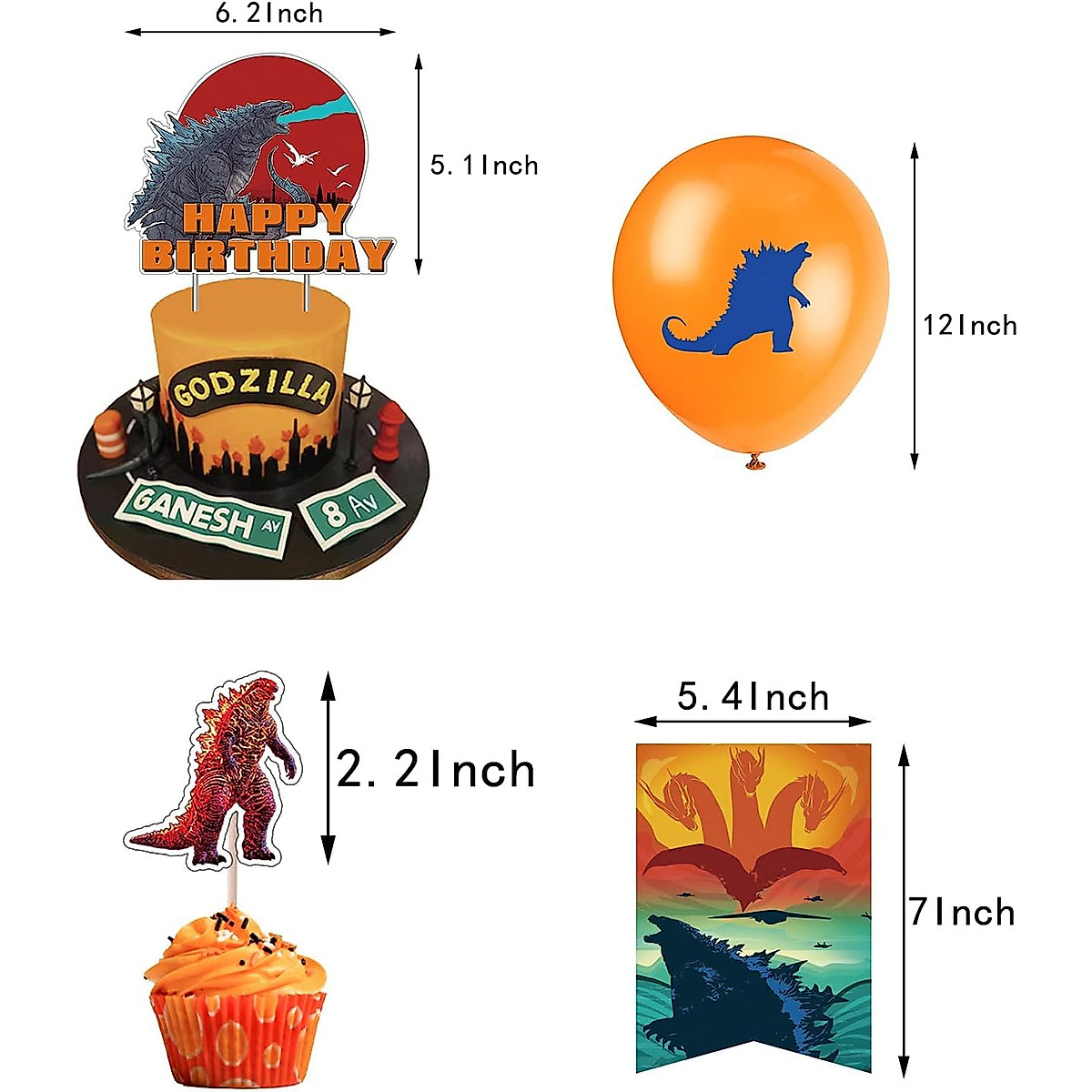 Birthday Party Decorations 44PCS Dinosaur Movie Party Supplies Including 1PC Long Banner, 1PC Huge Happy Birthday Cake Topper, 24PCS Cupcake Toppers, 18PCS Balloons for Kids