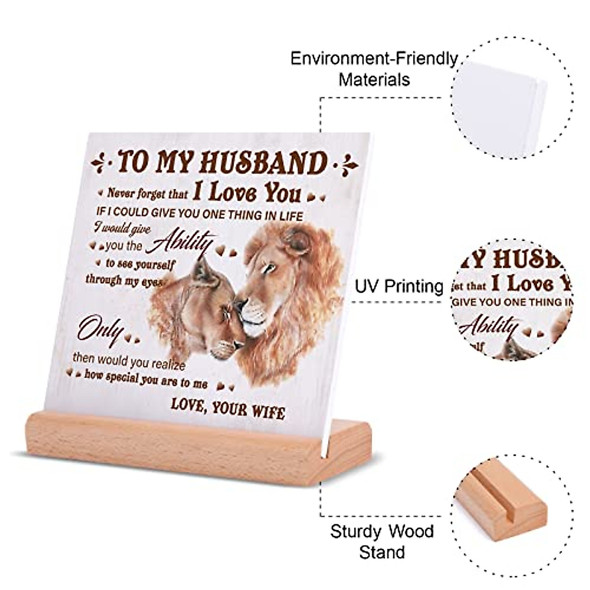 Husband Birthday Gift, Gifts for Husband from Wife, Husband Birthday Card, Anniversary Sign Gifts for Him, Husband Appreciation Gifts from Wife, To My Husband Plaque with Wooden Stand