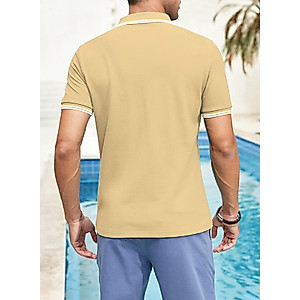 JMIERR Men's Zipper Polo Shirts Classic Lightweight Knit Striped Polos Shirt Casual Short Sleeve Golf Shirt for Men,US 43(L),Khaki