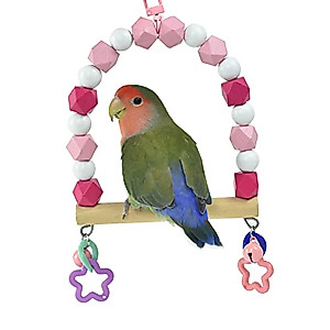 GUANLANT Bird Swing Perch, Birdcage Swing for Small Birds, Parrot Wood Stand Colorful Bead Swing with Bell, Hanging Bird Cage Toy, Parakeet Stand Climbing Toy for Lovebirds Conures Cockatiels Budgies