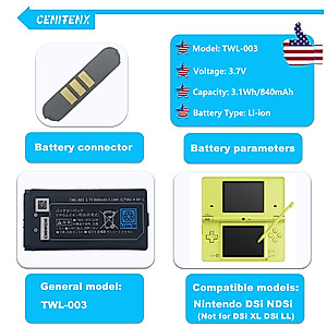 CENIFENX DSi Battery, TWL-003 3.7V 840mAh Replacement for Nintendo DSi, NDSi Game Player Battery, with Repair Tool Kit (Not for Nintendo DSi XL DSi LL DS Lite)
