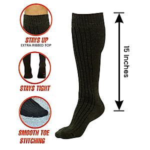 Luxury Thermal 80% True Merino Wool Socks-Over Calf, For Boots, Hiking,Ski &Home Black Gray