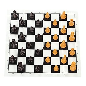 Portable Chess Set,International Plastic Chess Set with 25CM Plastic Film Chessboard and Storage Bag PS International Chess for Adults Kids (Brown)