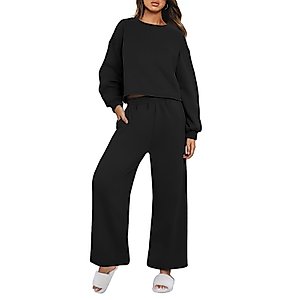 AUTOMET Womens Matching Lounge Sets 2 Piece Outfits Loungewear Sweatsuits Long Sleeve Crop Tops Wide Leg Sweatpants Two Piece Fall Clothes Winter Going Out Workout Spring Pajamas Fashion 2023