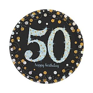 Over The Hill Sparkling Celebration 50th Birthday Small Plates 8 Pcs Supplies Small Round Paper Plates for All Occasions Disposable Paper Plates