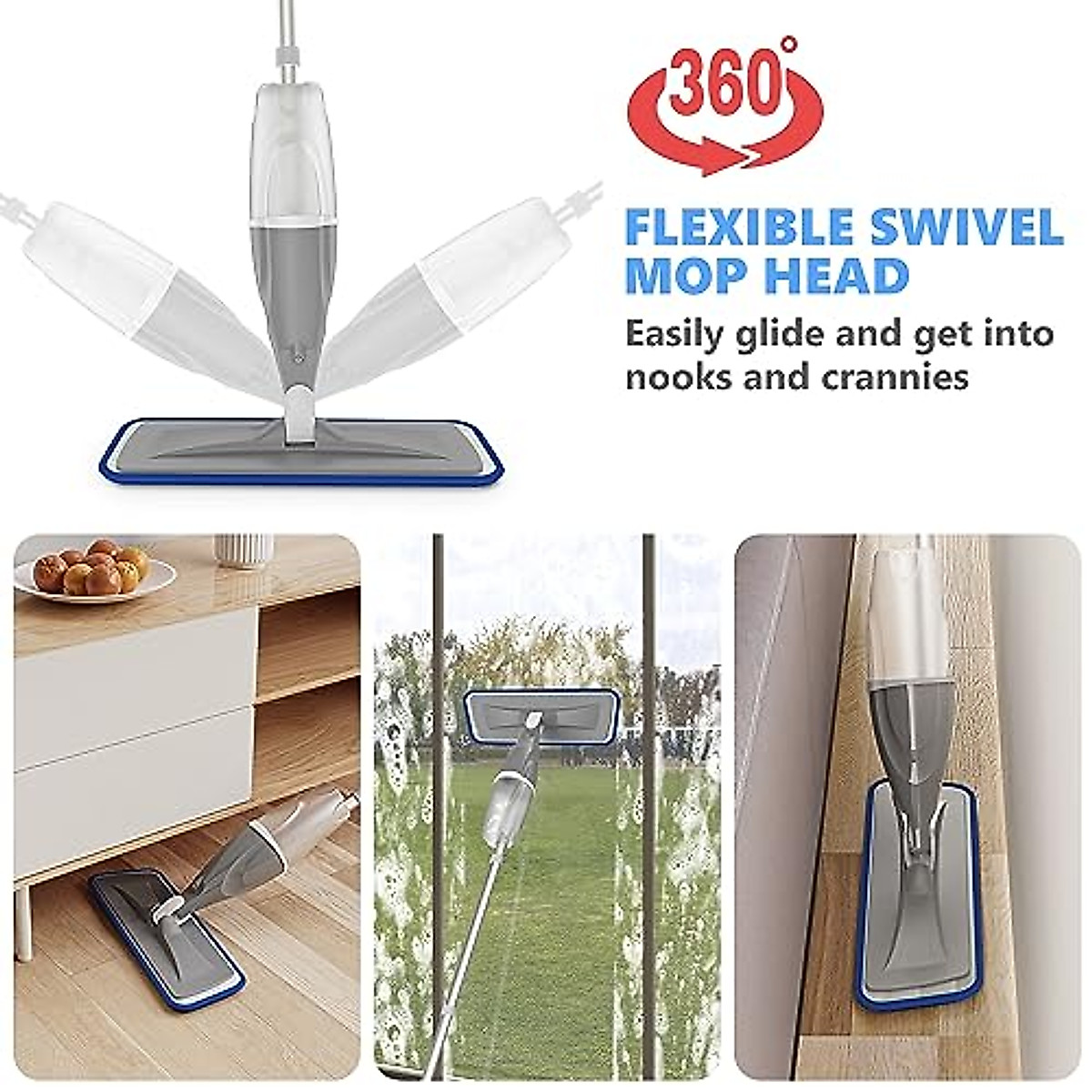 Spray Mops for Floor Cleaning Microfiber Floor Mop for Hardwood Floors Wet Dust Mop Flat Mop Floor Cleaner Mop with 4 Washable Pads 440 Ml Refillable Bottle for Wood Floor Tile Laminate Vinyl Kitchen