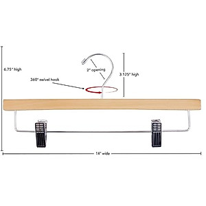NAHANCO 2214RCCH10 14” Wooden Skirt Slack Hangers with Chrome Hardware Black (Pack of 10)