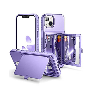 WeLoveCase for iPhone 13 / iPhone 14 Wallet Case with Credit Card Holder & Hidden Mirror, Two Layer Shockproof Heavy Duty Protection Cover Protective Case for iPhone 13/14 6.1 Inch - Light Purple