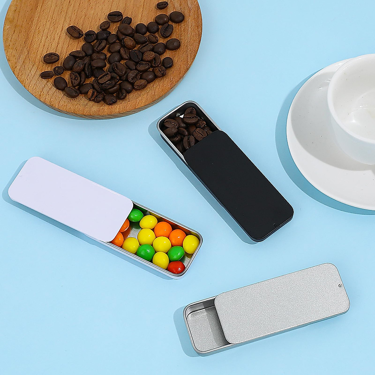 Hariendny 3 PCS Metal Slide Top Tin Containers, 3.14 x 1.33 x 0.47 Inches Portable Tins Container, Rectangular Empty Containers with Lid, Small Storage Metal Tin Box for Candies, Gum, Jewelry, Crafts