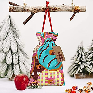 Drawstrings Christmas Gift Bags Donut-Pink-Chocolate-Blue-Mint Presents Wrapping Bags Xmas Gift Wrapping Sacks Pouches Medium