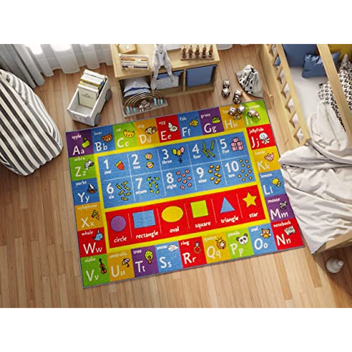 KC Cubs ABC Alphabet, Numbers & Shapes Educational Learning & Fun Game Play Area Rug for Kids Bedroom, Toddler Classroom and Baby Playroom