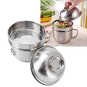 Yosoo Noodle Bowl, Stainless Steel Fast Food Bowl Double‑Layer Lunch Box Instant Noodle Soup Cup with Lid