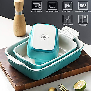 Sweejar Porcelain Bakeware Set for Cooking, Ceramic Rectangular Baking Dish Lasagna Pans for Casserole Dish, Cake Dinner, Kitchen, Banquet and Daily Use, 13 x 9.8 inch(Turquoise)
