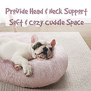 Friends Forever Coco Donut Dog Bed, Soft Faux Fur Cat Couch For Indoor Pet, Fluffy Calming Plush Shag, Round Raised Rim Bolster Cushion, Machine Washable Cuddler, Self Warming, 23x23, Pink