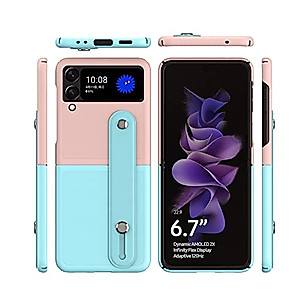 YJZSKRXFAK Case for Samsung Galaxy Z Flip4 5G 2022, Color Collision Slim Fit Protective Cover with Elegant Bracelet Handstrap Case for Galaxy Z Flip 4-Color#3