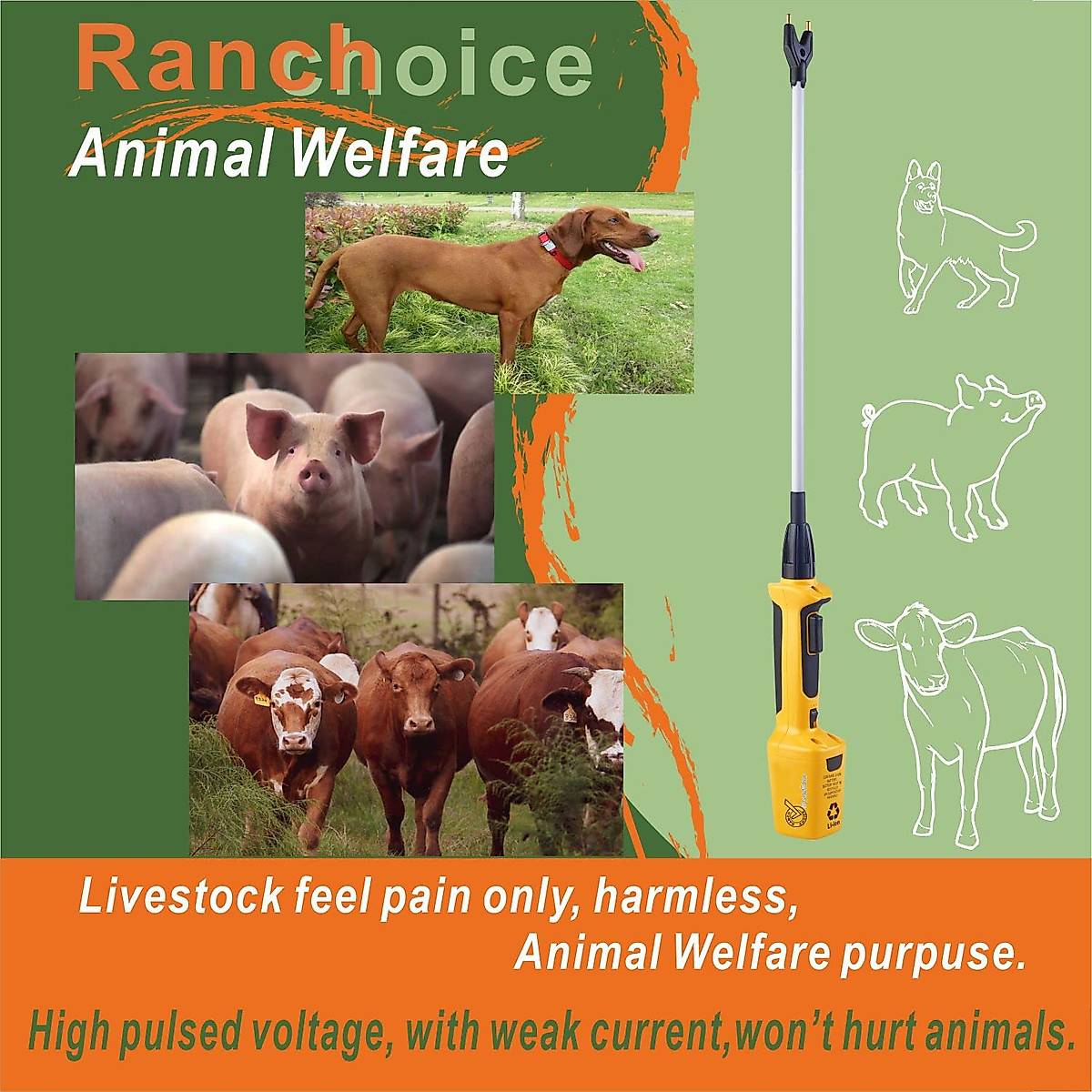 RANCH CHOICE Rechargeable Livestock Prod for Cows Electric Cattle Prod for Cow Dog prod Animal prod with Flexible Shaft (Total 43 INCH)