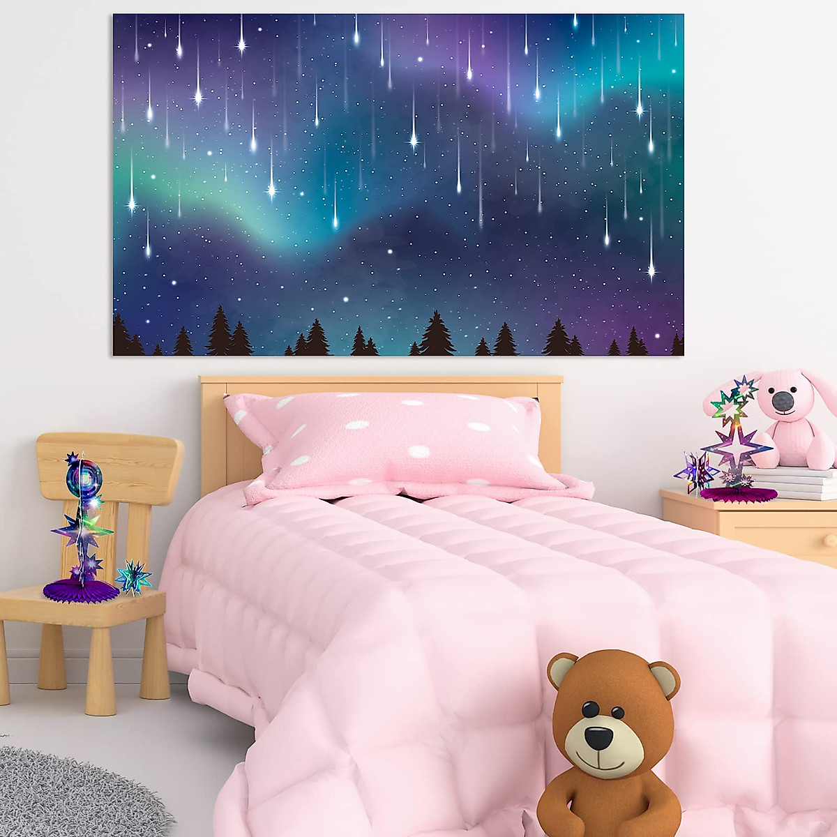 Fabric Night Sky Star Backdrop Shooting Star Aurora Party Decoration Universe Galaxy Constellation Celestial Photo Backgound Twinkle Little Star Photo Booth Wedding Baby Shower Birthday Party Supplies